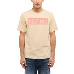 Mustang Herren T-Shirt "MU-Austin Block Logo", beige, Gr. XL, kontrastfarbene Details, Jersey, Obermaterial: 100% Baumwolle, Shirts, Regular fit