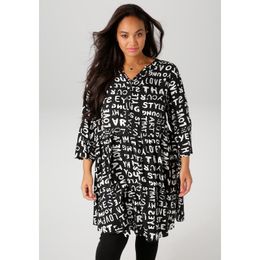 Aniston Plus Damen Aniston PLUS Longbluse mit aussagekr&auml;ftigem Alloverdruck schwarz-wei&szlig; 48