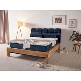 Home Affaire Boxspringbett &raquo;Villads&laquo; Liegefl&auml;che: 160/200 cm aus Balkeneiche, Inside-Boxspring-Unterbau blau Polyester Struktur (recyceltes Polyester)