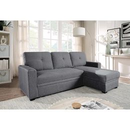 ATLANTIC HOME COLLECTION Ecksofa &raquo;Gerrit L-Form, B: 216 cm&laquo; mit Schlaffunktion & Bettkasten grau B/H/T: 216cm x 80cm x 139cm, Feinstruktur weich