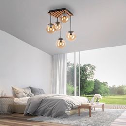 OTTO home Deckenleuchte &raquo;Evinnia Akustikpaneele mit Glaskugeln&laquo; E14 Warmwei&szlig; Holz, Akustik, Paneele, Glas, Deckenlampe E14 gelb 5, &Oslash; 16cm H: 58,5cm