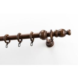 Garesa Gardinenstange &raquo;NOVA&laquo; &Oslash; 28 mm 1 l&auml;ufig-l&auml;ufig Wunschma&szlig;l&auml;nge Vorhanggarnitur Holz, verl&auml;ngerbar, Wandmont.,mit Ringe/2 Lauf Gleiter braun 