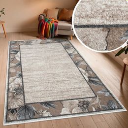 OTTO home Teppich &raquo;Florent mit Rahmen, Blumen Design&laquo; rechteckig 9 mm H&ouml;he Floral, detailreiche Bl&uuml;ten, meliert, elegant, Wohnzimmer beige Kunstfaser 