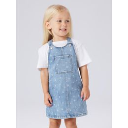 name it M&auml;dchen Jeanskleid &raquo;NMFROSA SHORT DNM BIBSKIRT 3555-ON F&laquo; Brusttasche Denim Baumwollmischung, zarter Allover Print blau 116, N-Gr