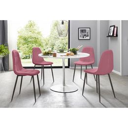 OTTO home Essgruppe Set, 5 Stk. tlg. mit rundem Tisch in wei&szlig; Hochglanz rosa Kunstleder