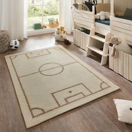 Theko Kinderteppich &raquo;Gaia Kids Football&laquo; rechteckig 10 mm H&ouml;he getuftet, reine Schurwolle, Motiv Fu&szlig;ballfeld, Kinderzimmer Schurwolle B : 160cm 1 Stk.