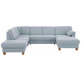 Home Affaire Wohnlandschaft &raquo;Belfort U-Form&laquo; mit Federkern, wahlweise mit Schlaffunktion und Stauraum blau Luxus-Microfaser Vintageoptik(100% 