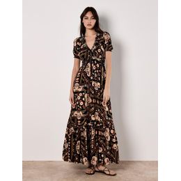 Apricot Damen Druckkleid "Gemustertes Maxikleid", schwarz, Gr. 36, gemustert, gewebt, Obermaterial: 100% Viskose CV., Kleider, mit Smokband und Volant