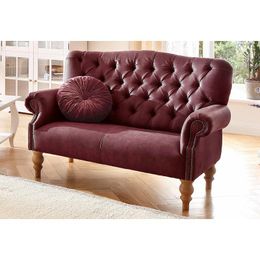 Home Affaire Chesterfield-Sofa &raquo;Lord&laquo; mit echter Chesterfield-Knopfheftung und Ziern&auml;geln rot Luxus-Microfaser Lederoptik (100% Polyester);Struktur 