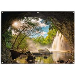 Reinders Poster &raquo;Steinh&ouml;hle&laquo; leichtes und wasserfestes Gartenposter f&uuml;r den Au&szlig;eneinsatz bunt Leinwand B/H/T: 140cm x 100cm x 0,1cm