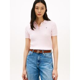 Tommy Hilfiger Damen Poloshirt &raquo;CO CABLE POLO-NK SS SWEATER&laquo; mit Zopfmuster, Regular Fit XL (46)