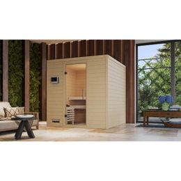 Karibu Sauna &raquo;Menja&laquo; Set, Ofen 9 kW Bio externe Strg easy beige Bio-Kombiofen, externe Steuerung, 9 kW