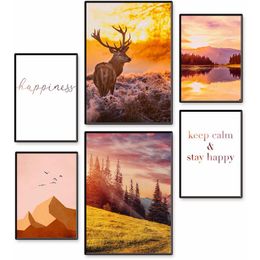 Artland Poster &raquo;Natur im Sonnenuntergang&laquo; Berge & Alpenbilder Set, 6 Stk. tlg. Bilder Set, 6tlg. 4xDIN A4 / 2xDIN A3, ohne Rahmen orange B/H/T: 42cm x 29,7cm,