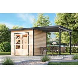 Karibu Gartenhaus &raquo;Plutino 2 SET, in verschiedenen Farben&laquo; inkl. Anbaudach braun Massivholz ohne Fu&szlig;boden, Blechdach