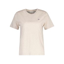 Gant Damen T-Shirt &raquo;REG SHIELD KA T-SHIRT&laquo; mit einer kleinen aufgestickten Wappen-Grafik auf der Brust beige XL