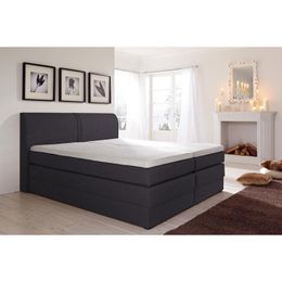 Hapo Boxspringbett mit Bettkasten grau Kopfteil, seitliche Unterbox und Obermatratze sind mit pflegeleichtem Feinstrukturstoff in Leinenoptik (100% 