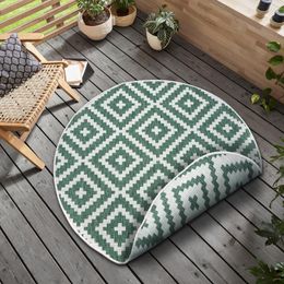 OTTO home Teppich &raquo;Ronda Wendeteppich&laquo; rund 5 mm H&ouml;he Sisal-Optik, Flachgewebe, In- und Outdoor, geometrisches Boho Design gr&uuml;n Kunstfaser &Oslash; 120cm 1 