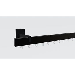 Indeko Gardinenstange &raquo;Bern&laquo; 1 l&auml;ufig-l&auml;ufig Wunschma&szlig;l&auml;nge Innenlauf Komplett-Set inkl. Gleitern und Montagematerial schwarz Aluminium B/L: 200cm, 1 