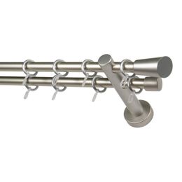Garesa Gardinenstange &raquo;MOLIS&laquo; &Oslash; 20 mm 2 l&auml;ufig-l&auml;ufig Wunschma&szlig;l&auml;nge Vorhanggarnitur, verl&auml;ngerbar, Wandmontage, mit Ringe/2 Lauf Gleiter silber 