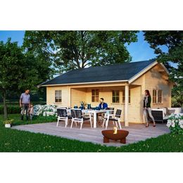 Skan Holz Gartenhaus &raquo;St. Moritz&laquo; mit 2. Schalung beige Holzwerkstoff Fu&szlig;boden im Gartenhaus