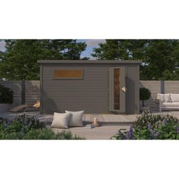 Karibu Saunahaus &raquo;Talo 6&laquo; Set, verschiedene Varianten grau Bio-Kombiofen, externe Steuerung, 9 kW