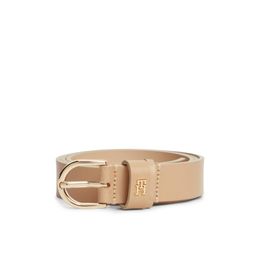 Tommy Hilfiger Damen Lederg&uuml;rtel &raquo;ESSENTIAL EFFORTLESS 2.5 cm breit GOLD&laquo; Logoemblem, weiche Haptik, ovale Einfachdornschlie&szlig;e 75