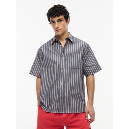 Tommy Jeans Herren Kurzarmhemd &raquo;POPLIN STRIPE SHIRT&laquo; Relaxed fit mit Brusttasche grau XXL (58), N-Gr
