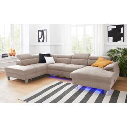 COTTA Wohnlandschaft &raquo;Komaris U-Form, B: 320 cm&laquo; mit Kopfteilverstellung, optional Schlaffunktion, Bettkasten & Licht beige Microfaser PRIMABELLE (100