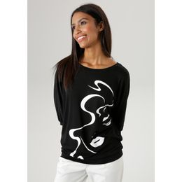 Aniston Selected Damen Aniston SELECTED Fledermausshirt mit abstraktem Gesichtsdruck schwarz-wei&szlig; 48