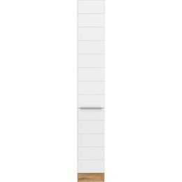 KOCHSTATION Apothekerschrank &raquo;KS-Luhe&laquo; 30 cm breit, hochwertige MDF-Fronten mit waagerechter Lisene wei&szlig; MDF wotaneiche, B/H/T: 30cm x 200cm x 60cm