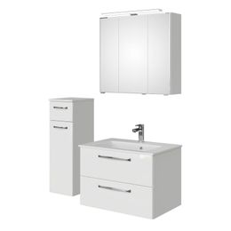 Badm&ouml;bel-Set &raquo;Badm&ouml;bel-Set Trentino 3-tlg Mineralmarmorwaschtisch LED-Spiegelschrank&laquo; 4 Stk. tlg. wei&szlig; Einheitsgr&ouml;&szlig;e