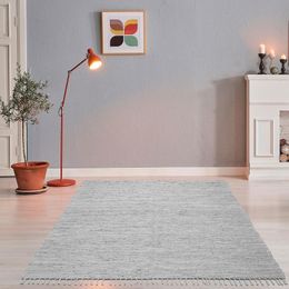 Theko Teppich &raquo;Happy Cotton Fleckerl, handgewebt&laquo; rechteckig 5 mm H&ouml;he Flachgewebe, reine Baumwolle, meliert, mit Fransen, auch als L&auml;ufer grau 