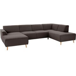 Home Affaire Wohnlandschaft &raquo;Janek Scandic Design, elegant und zeitlos U-Form&laquo; mit Federkern und Keder in scandinavischem Design grau Struktur fein ( 