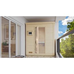 Karibu Saunahaus &raquo;&raquo;Talo 0&laquo; mit Iso-T&uuml;r, naturbelassen&laquo; Set beige Saunaofen, externe Steuerung, (ohne Ofen)
