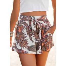 Lascana Damen Lascana Strandshorts &raquo;aus luftig-leichter Viskose&laquo; mit Bindeband, elastischer Bund, kurze Hose, Sommerhose, Schlupfhose bunt 34, N-Gr