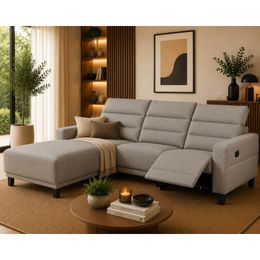 OTTO home Ecksofa &raquo;CARPARI Webstoff,L-Form,224 cm, man./elektr. Relaxfunktion&laquo; (USB A/C), sowie Kopfteilverstellung grau B/H/T: 263cm x 97cm x 179cm, 