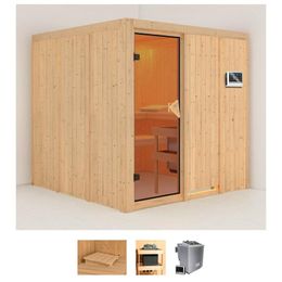 Karibu Sauna &raquo;Rodin&laquo; Set, Ofen 9 kW Bio externe Strg easy beige Bio-Kombiofen, externe Steuerung, 9 kW