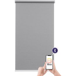 SUNLINES Elektrisches Rollo &raquo;Mosaik&laquo; blickdicht mit Bohren freih&auml;ngend appgesteuert via Bluetooth, mit Akku und Motor, wei&szlig;er Fallstab grau Kunststoff