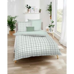 Kaeppel Wendebettw&auml;sche &raquo;Plaid&laquo; 3 Stk. angenehm w&auml;rmend gr&uuml;n Feinbiber, Obermaterial: 100% Baumwolle B/L: 200cm x 200cm, 1 Stk., 2 Stk., Feinbiber, B/L: 80cm 