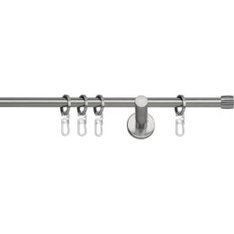 Indeko Gardinenstange &raquo;Linz&laquo; 1 l&auml;ufig-l&auml;ufig Wunschma&szlig;l&auml;nge Komplett-Set inkl. Ringen und Montagematerial silber B/L: 220cm, 1 Stk., 1 l&auml;ufig