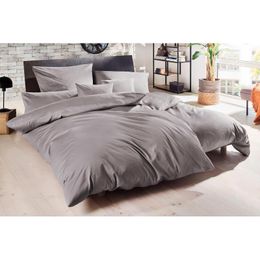 Primera Bettw&auml;sche &raquo;Uni Luxus-Satin in Gr. 135x200, 155x220 oder 200x200 cm&laquo; 3 Stk. Bettw&auml;sche aus Baumwolle, unifarbene Bettw&auml;sche mit Rei&szlig;verschluss grau 