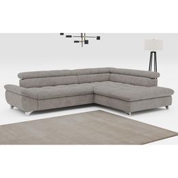 COTTA Ecksofa &raquo;Gemini L-Form, B: 312 cm&laquo; mit Kopfteilverstellung, optional Schlaffunktion grau B/H/T: 312cm x 234cm, Struktur fein, Ottomane rechts, 