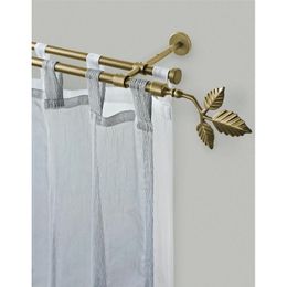 Garesa Gardinenstange &raquo;SHEET&laquo; &Oslash; 16 mm 2 l&auml;ufig-l&auml;ufig Wunschma&szlig;l&auml;nge Vorhanggarnitur, verl&auml;ngerbar, Knopf mit Bl&auml;tter, ohne Ringe gold Metall B/L: 
