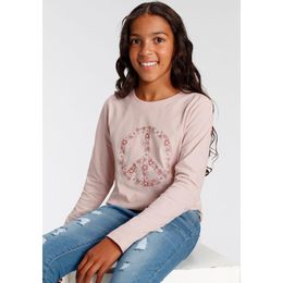 Kidsworld M&auml;dchen Kidsworld Langarmshirt &raquo;Peace&laquo; Langarm, Basic-Passform, mit Statements/Spr&uuml;chen rosa 164/170