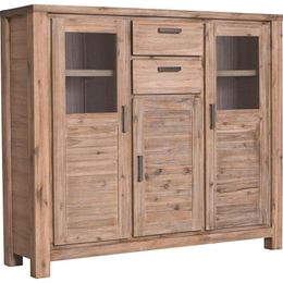 GUTMANN FACTORY Highboard &raquo;Tunis&laquo; Vitrine, H&ouml;he 140 cm beige Massivholz B/H/T: 160cm x 140cm x 45cm, 2 Stk., Akazie, 3 Stk.