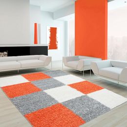 Ayyildiz Teppiche Hochflor-Teppich &raquo;Life Shaggy 1501&laquo; rechteckig 30 mm H&ouml;he Langflor, robust, Karo, Wohnzimmer orange Kunstfaser B : 120cm 1 Stk., 30mm, L: 170cm