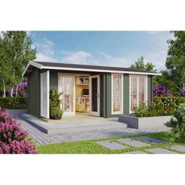 Nordic Holz Gartenhaus &raquo;BRIGHTON 44&laquo; gr&uuml;n Massivholz Fu&szlig;boden im Gartenhaus, ohne Dacheindeckung