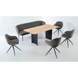 K+w Komfort & Wohnen K+W Komfort & Wohnen Essgruppe &raquo;ZOOM&laquo; abgerundete Essgruppe mit Solobank, 4 Sesseln und 1 Tisch silber Leder Longlife BRONCO