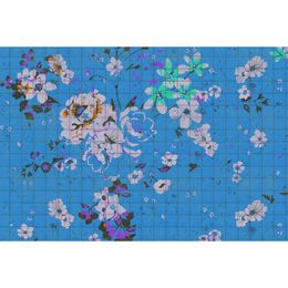 Livingwalls living walls Fototapete &raquo;Walls by Patel Flower Plaid 3&laquo; glatt Vlies, Wand, Schr&auml;ge blau Vlies B/L: 4m x 2,7m