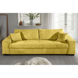 Collection AB Schlafsofa &raquo;Kreta, B: 248 cm, Liegefl. 137x195 cm&laquo; Schlaffunktion, Bettkasten & 2 Zierkissen, optional mit Topper gelb 100%Polyester B/H